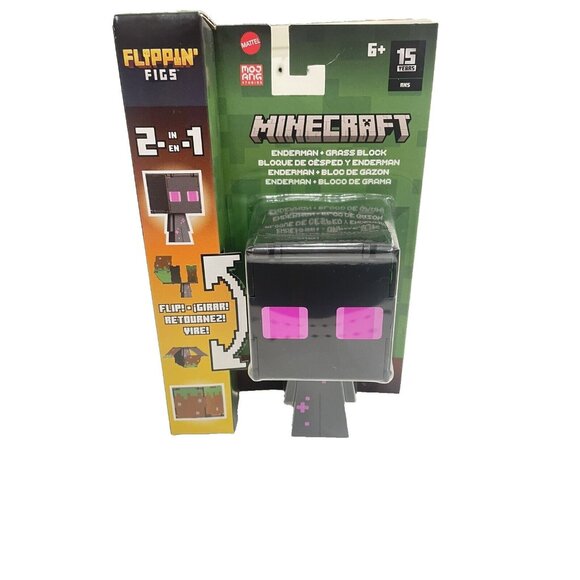 Mattel | Toys | Minecraft Flippin Figs Enderman Grass Block Action ...